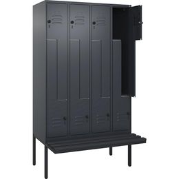 C+P Z-Spind Classic PLUS Sitzbank, 4 Abteile, grau, B 1200 mm, Sicherheits-Drehriegel, auskragend, Kunststoff
