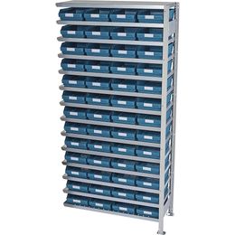 STEMO Steckregal mit Regalkästen, Regalhöhe 2100 mm, Anbauregal, Tiefe 300 mm, 52 Kästen grün