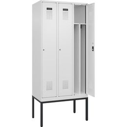 Schwarz-Weiß-Spind Evolo PLUS, schmal, 3 Abteile, Trennwand verkürzt, weiß, B 900 mm, mit schmalen Füßen, Zylinderschloss kaiserkraft