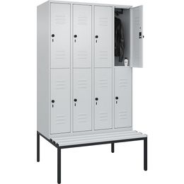 C+P Doppelstock-Spind Classic PLUS Sitzbank, 4 Abteile, lichtgrau, B 1200 mm, Sicherheits-Drehriegel, untergebaut, Kunststoff