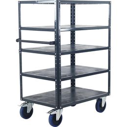 eurokraft pro Etagenwagen CustomLine, 4-seitig offen, 5 Etagen, anthrazitgrau RAL 7016, Vollelastik