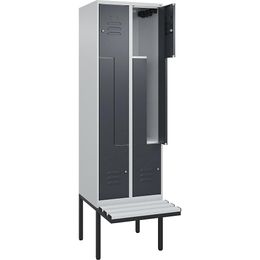 C+P Z-Spind Classic PLUS Sitzbank, 2 Abteile, lichtgrau / grau, B 600 mm, Zylinderschloss, auskragend, Kunststoff