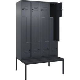 C+P Z-Spind Classic PLUS Sitzbank, 4 Abteile, grau, B 1200 mm, Sicherheits-Drehriegel, untergebaut, Kunststoff