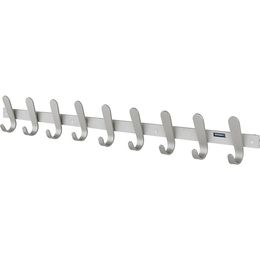 eurokraft pro Garderobenleiste, 9 Mantelhaken, HxBxT 130 x 1080 x 60 mm, VE 1 Stück, Hakenfarbe Silber