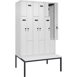 Z-Spind Evolo PLUS Sitzbank, 3 Abteile, weiß, B 1200 mm, Sicherheits-Drehriegel, mit untergebauter Sitzbank, Kunststoff kaiserkraft