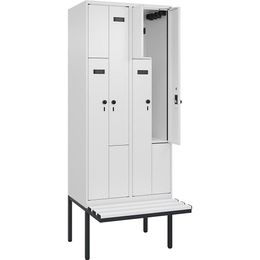 Z-Spind Evolo PLUS Sitzbank, 2 Abteile, weiß, B 800 mm, Sicherheits-Drehriegel, mit auskragender Sitzbank, Kunststoff kaiserkraft