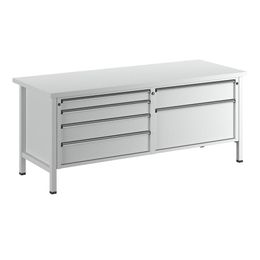 ANKE Werkbank mit XL/XXL-Schubladen, Gestellbauweise, Breite 2000 mm, 6 Schubladen, Universalplatte, Front lichtgrau