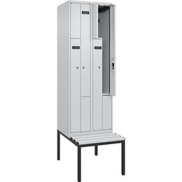 Z-Spind Evolo PLUS Sitzbank, 2 Abteile, lichtgrau / lichtgrau, B 600 mm, Zylinderschloss, mit untergebauter Sitzbank, Kunststoff kaiserkraft