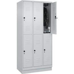 C+P Doppelstock-Spind Classic PLUS, 3 Abteile, lichtgrau, HxB 1950 x 900 mm, mit Bodensockel, Drehriegel