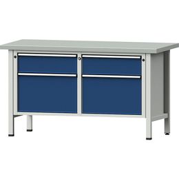 ANKE Werkbank, Gestellbauweise Serie V, 2 Schubladen 180 mm, 2 Schubladen 360 mm, Stahlblechbelag, Volllauszug