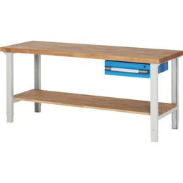 eurokraft pro Werkbank, Baukastensystem Serie 7000, 1 Schublade, 1 Ablageboden, BxT 2000 x 700 mm