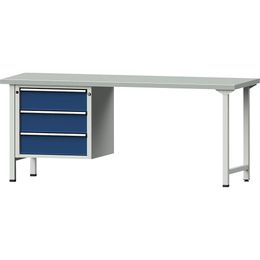 ANKE Werkbank, Gestellbauweise Serie V, 3 Schubladen, Breite 2000 mm, Stahlblechbelag