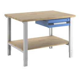 eurokraft pro Werkbank, Baukastensystem Serie 7000, 1 Schublade, 1 Ablageboden, BxT 1250 x 900 mm
