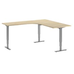 Schreibtisch Atlanta, elektrisch höhenverstellbar, L-Form, BxT 1800 x 2000 mm, Eiche/silber, rechts kaiserkraft