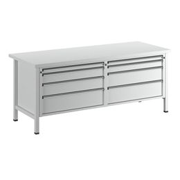 ANKE Werkbank mit XL/XXL-Schubladen, Gestellbauweise, Breite 2000 mm, 8 Schubladen, Universalplatte, Front lichtgrau