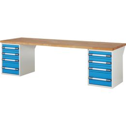 eurokraft pro Werkbank, Baukastensystem Serie 7000, 8 Schubladen, BxT 3000 x 900 mm