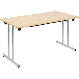 Klapptisch F25, BxT 1400 x 700 mm, Platte Buche-Dekor, Gestell alusilber kaiserkraft