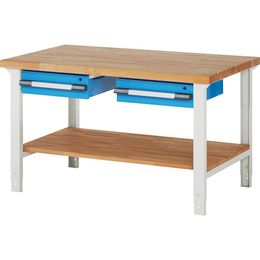 eurokraft pro Werkbank, Baukastensystem Serie 7000, 2 Schubladen 150 mm, BxT 1500 x 900 mm