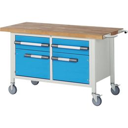 eurokraft pro Fahrbare Werkbank Serie 8000, Gestellbauweise, 2 Schubladen, 2 Türen, BxT 1500 x 700 mm