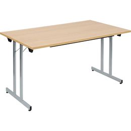 Klapptisch F25, BxT 1400 x 800 mm, Platte Buche-Dekor, Gestell alusilber kaiserkraft