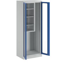 Geräte- und Putzmittelschrank, Breite 750 mm, Sichtfenstertüren, lichtgrau / enzianblau kaiserkraft