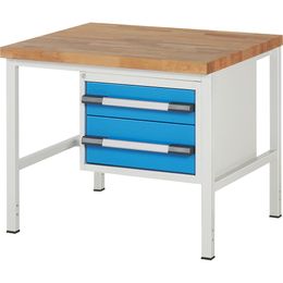 eurokraft pro Werkbank, Gestellbauweise Serie 8000, 2 Schubladen: 1 x 150 mm, 1 x 210 mm, BxT 1250 x 900 mm
