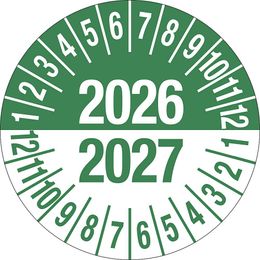 Prüfplakette, Mehrjahreszahlen, grün, Dokumentenfolie, Ø 35 mm, VE 10 Stk, 2026/2027 kaiserkraft