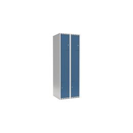 Z-Spind Fydor, 2 Abteile, lichtgrau / brillantblau, B 600 mm, 2 Abteile, flache Dachform, Zylinderschloss kaiserkraft