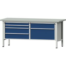 ANKE Werkbänke 2000 mm breit, Gestellbauweise, 6 Schubladen, Stahlblechbelagplatte, Höhe 890 mm