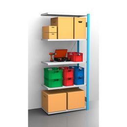 eurokraft pro Fachboden-Steckregal, blau / verzinkt, Regalhöhe 2350 mm, Fachbodenbreite 965 mm, Anbauregal, Fachbodentiefe 550 mm