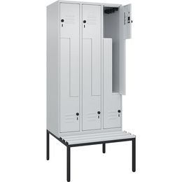 C+P Z-Spind Classic PLUS Sitzbank, 3 Abteile, lichtgrau, B 900 mm, Sicherheits-Drehriegel, untergebaut, Kunststoff