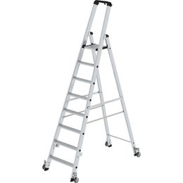 MUNK Stufen-Stehleiter, einseitig, Ausführung mobil, 8 Stufen, Plattformhöhe 1870 mm