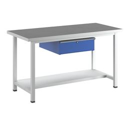 ANKE Werkbank, Gestellbauweise Serie V, 1 Schublade, 1 Ablageboden, Breite 1500 mm, Universalplatte