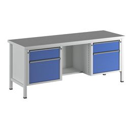 ANKE Werkbank, Gestellbauweise Serie V, Schubladen 2 x 180 mm, 2 x 360 mm, ½ Ablageboden, Universalplatte, Vollauszug