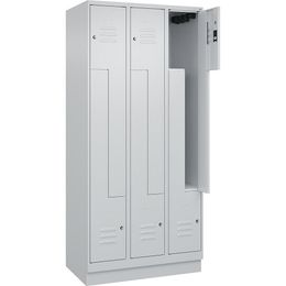 C+P Z-Spind Classic PLUS, 3 Abteile, lichtgrau, B 900 mm, mit Bodensockel, Zylinderschloss