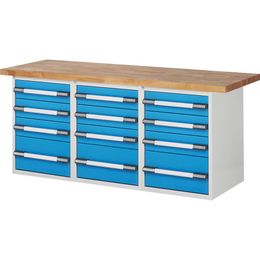 eurokraft pro Werkbank, Baukastensystem Serie 7000, 12 Schubladen, BxT 2000 x 700 mm
