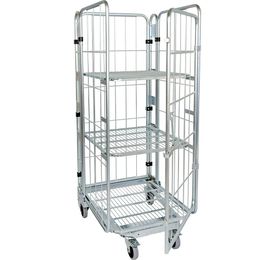 Rollbehälter, nestbar, 4-seitig, mit Gitterboden, HxBxT 1770 x 729 x 818 mm, mit 2 Einlegeböden, ab 5 Stk kaiserkraft