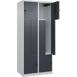 C+P Z-Spind Classic PLUS, 2 Abteile, lichtgrau / grau, B 800 mm, mit Bodengleitern, Drehriegel