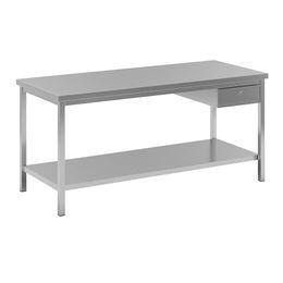 eurokraft basic Edelstahl-Arbeitstisch, 1 Schublade, 1 Fachboden voll, Breite 1800 mm
