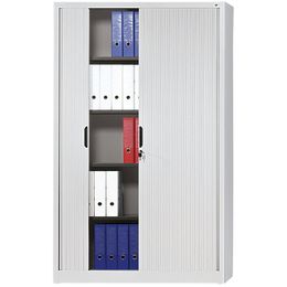 C+P Rollladenschrank mit Horizontal-Jalousie, HxBxT 1980 x 1200 x 420 mm, 4 Fachböden, 5 Ordnerhöhen, lichtgrau