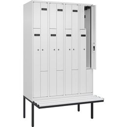 Z-Spind Evolo PLUS Sitzbank, 4 Abteile, weiß, B 1200 mm, Zylinderschloss, mit auskragender Sitzbank, Kunststoff kaiserkraft