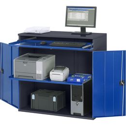 Rau Computer-Arbeitsstation, Schrankgehäuse mit 1 Ausziehboden, Breite 1100 mm, anthrazit / enzianblau