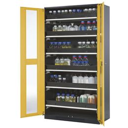 ASECOS Labor-Chemikalienschrank, 2-türig, hoch, 6 Auszüge, mit Sichtfenster, gelb