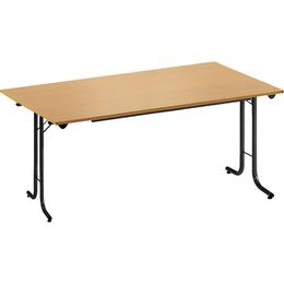 Klapptisch, mit abgerundeten Kanten, Rundrohr-Gestell, Plattenform rechteckig, 1400 x 700 mm, Gestell schwarz, Platte Buche-Dekor kaiserkraft