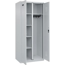 Putzmittelspind Evolo PLUS, 1 Abteil, Trennwand mittig, lichtgrau, B 800 mm, mit Bodengleitern, Zylinderschloss kaiserkraft