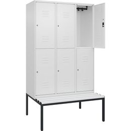 C+P Doppelstock-Spind Classic PLUS Sitzbank, 3 Abteile, verkehrsweiß, B 1200 mm, Zylinderschloss, untergebaut, Kunststoff