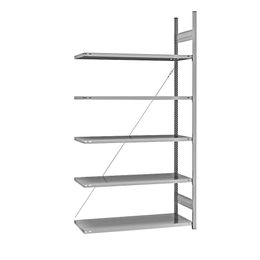 eurokraft pro Fachboden-Steckregal, verzinkt, einseitig, Regalhöhe 2350 mm, Fachbodenbreite 1215 mm, Anbauregal, Fachbodentiefe 550 mm