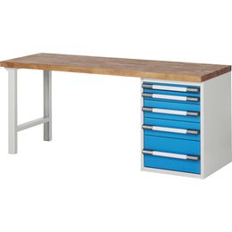 eurokraft pro Werkbank, Baukastensystem Serie 7000, 5 Schubladen, BxT 2000 x 700 mm