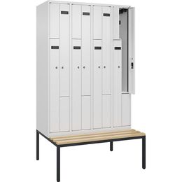 Z-Spind Evolo PLUS Sitzbank, 4 Abteile, weiß, B 1200 mm, Zylinderschloss, mit untergebauter Sitzbank, Buche kaiserkraft