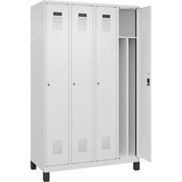 Schwarz-Weiß-Spind Evolo PLUS, schmal, 4 Abteile, Trennwand verkürzt, weiß, B 1200 mm, mit breiten Füßen, Zylinderschloss kaiserkraft